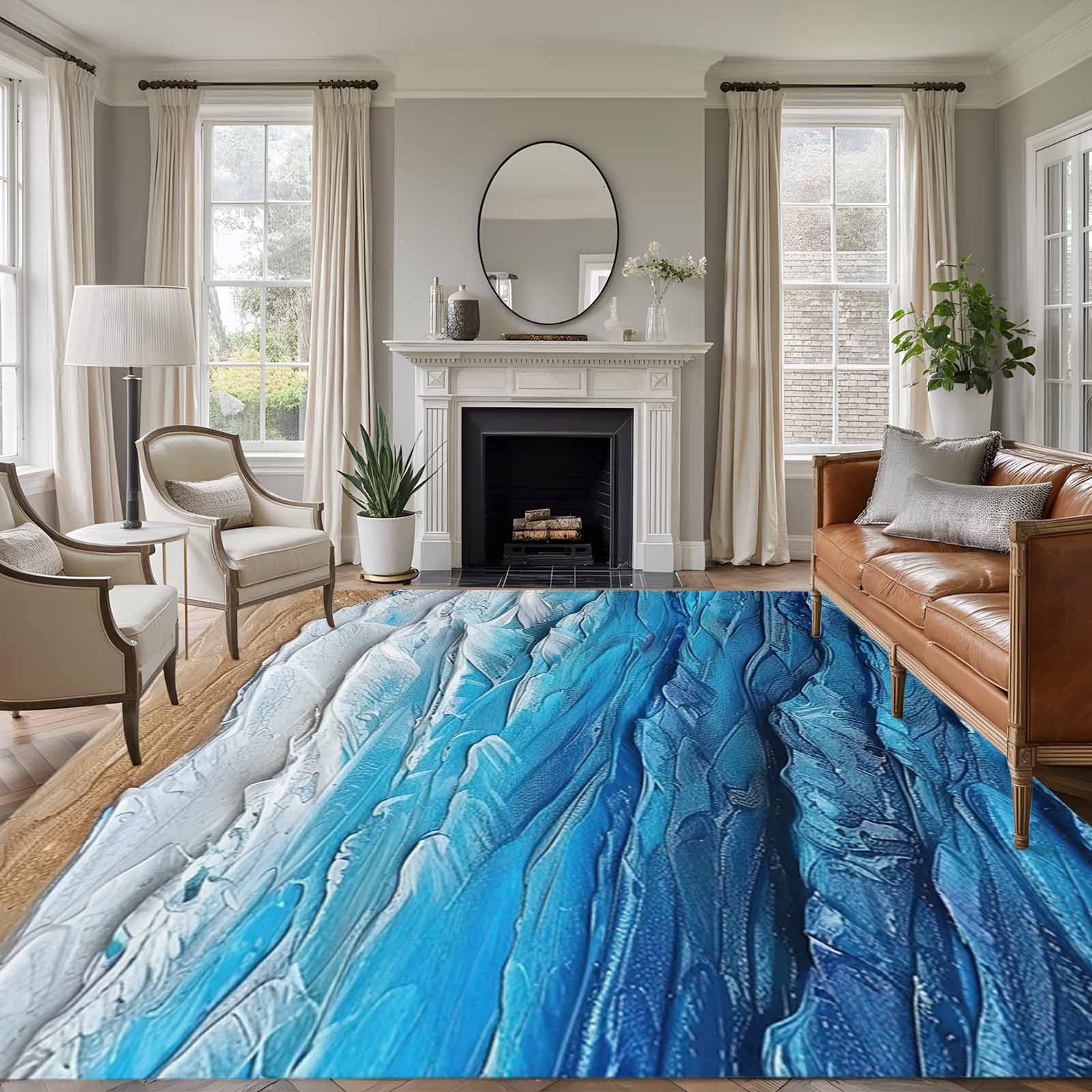 8x10 Area Rugs, Blue Coastal Beach Non-Skid Rubber Backing Large ...