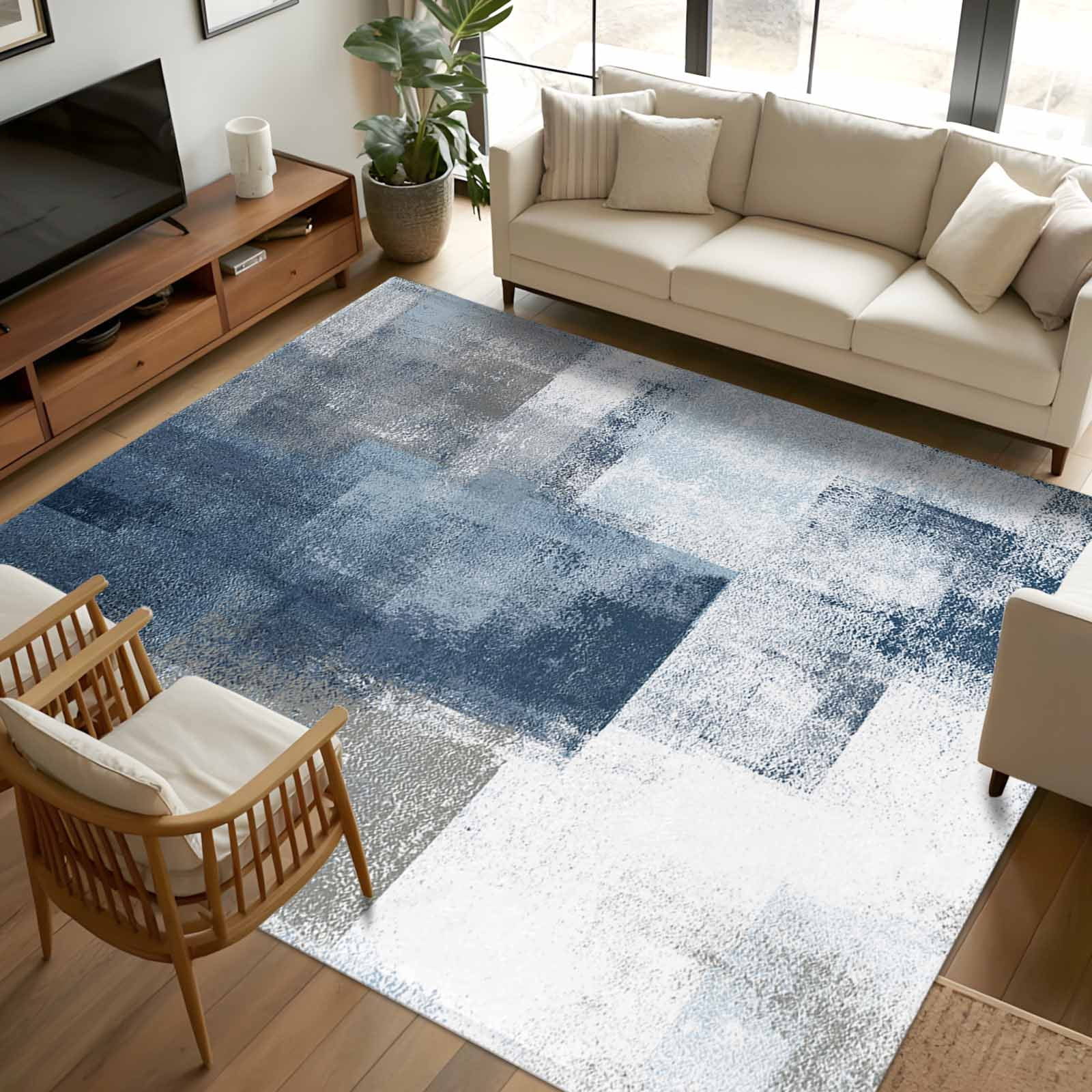 8x10 Area Rugs, Blue Non-Skid Rubber Backing Large Rectangle Rugs ...