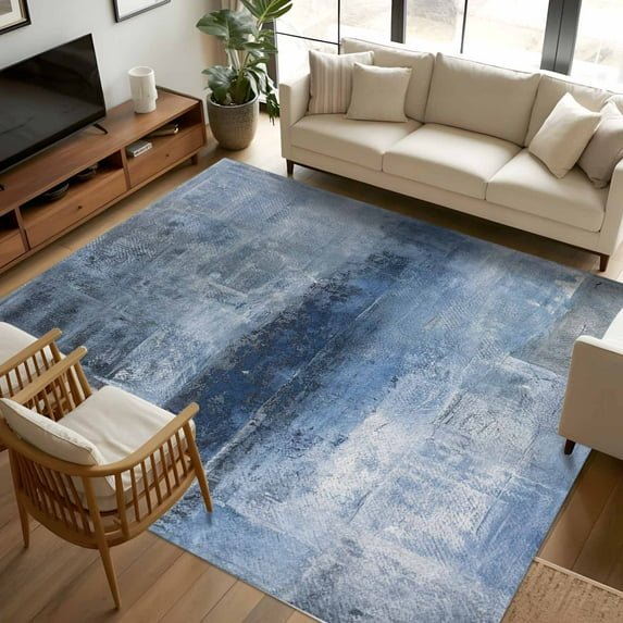 8x10 Area Rugs Blue Non-Skid Rubber Backing Large Rectangle Rugs ...