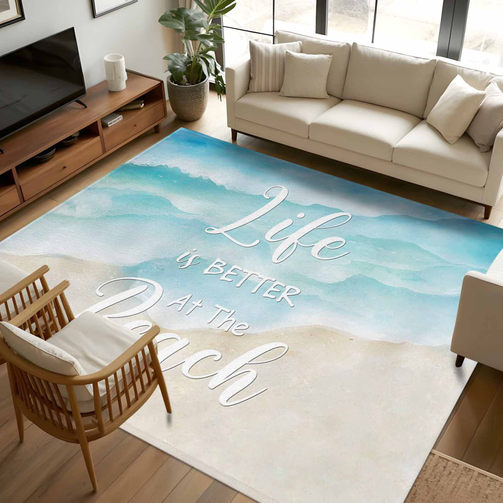 8x10 Area Rugs, Blue Waves Non-Skid Rubber Backing Large Rectangle Rugs ...