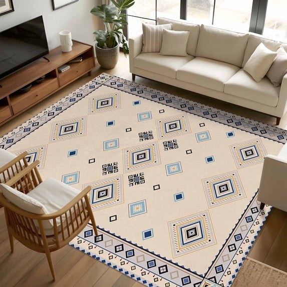 8x10 Area Rugs, Boho Geometric Non-Skid Rubber Backing Large Rectangle ...