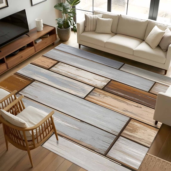 8x10 Area Rugs, Brown Grey Vintage Non-Skid Rubber Backing Large ...