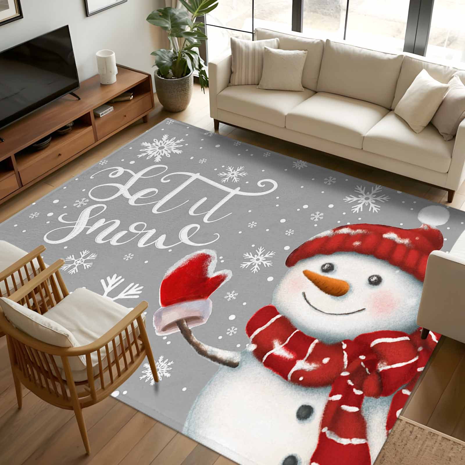 8x10 Area Rugs, Christmas Snowman Non-Skid Rubber Backing Large ...