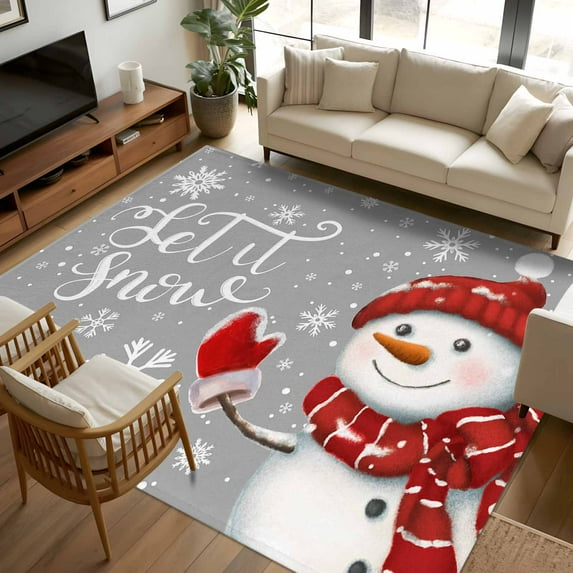 8x10 Area Rugs, Christmas Snowman Non-Skid Rubber Backing Large ...