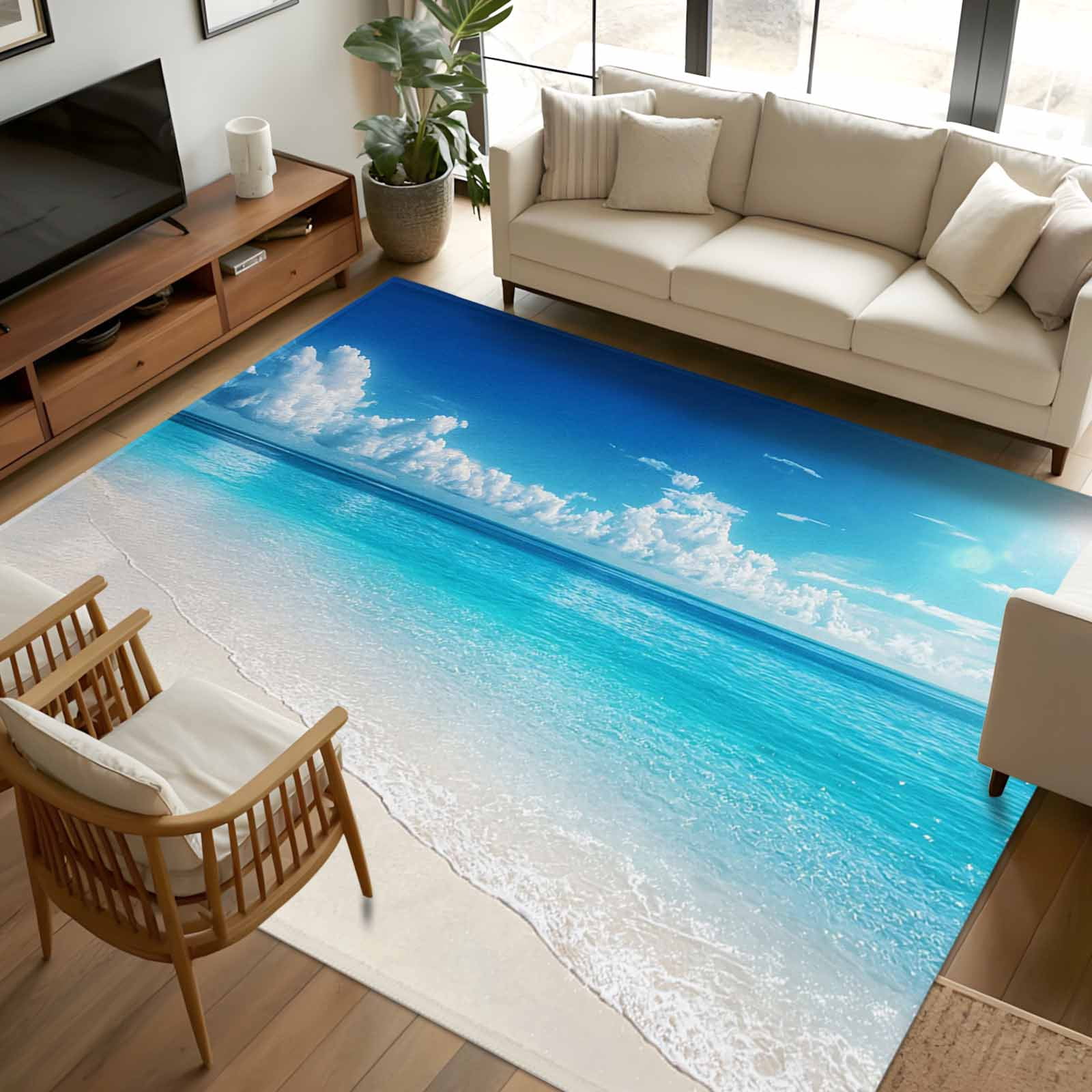 8x10 Area Rugs, Coastal Beach Non-Skid Rubber Backing Large Rectangle ...