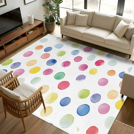 8x10 Area Rugs, Colorful Dots Non-Skid Rubber Backing Large Rectangle ...