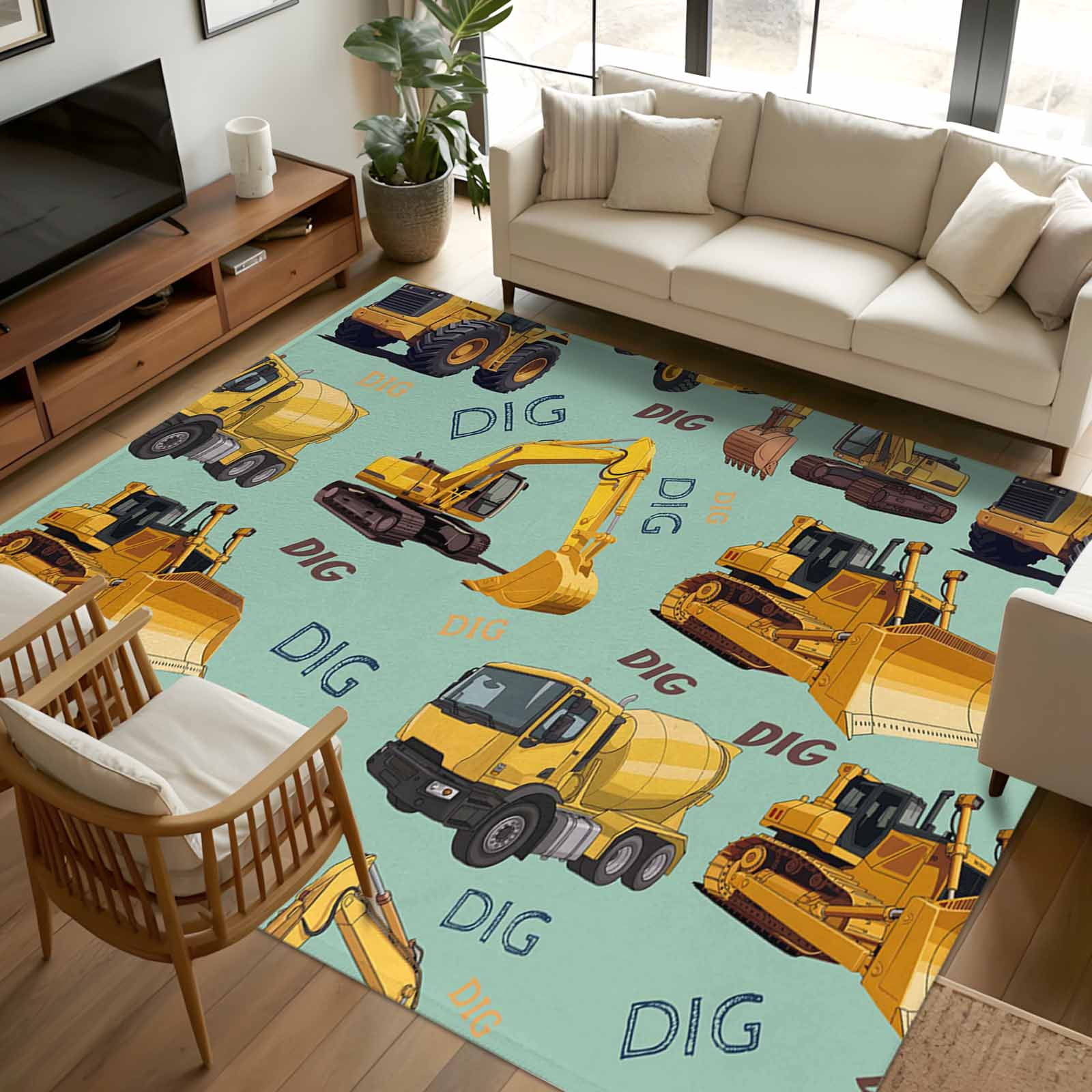 8x10 Area Rugs, Construction Truck Non-Skid Rubber Backing Large ...