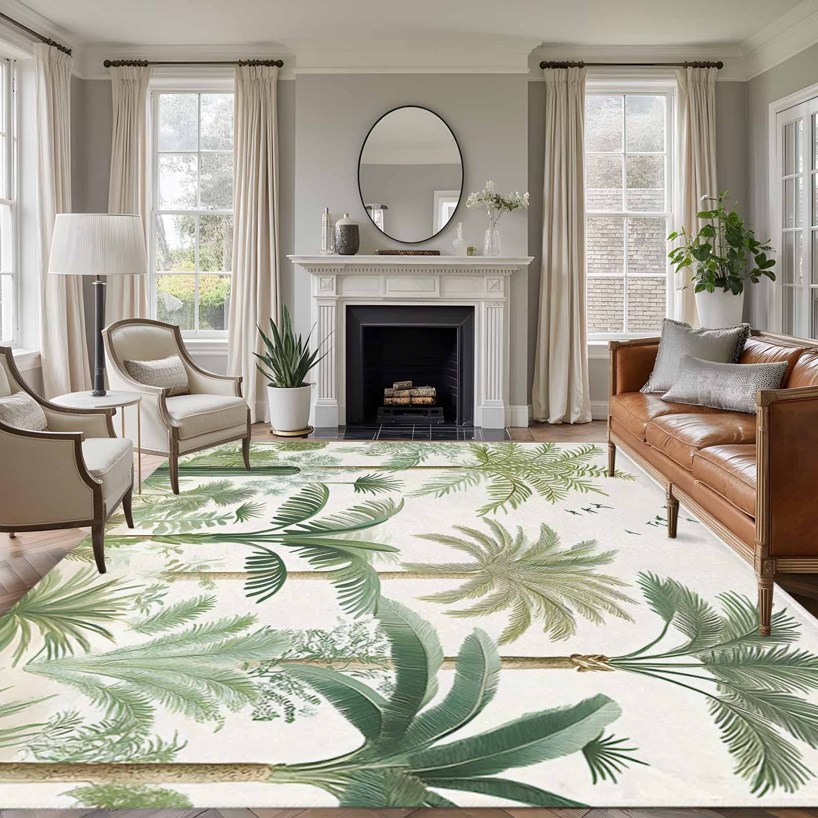 8x10 Area Rugs, Green Palm Trees Non-Skid Rubber Backing Large ...