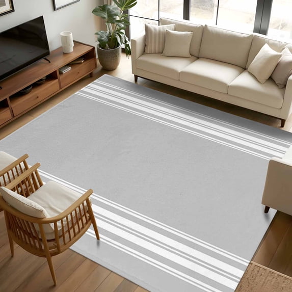 8x10 Area Rugs, Grey Striped Non-Skid Rubber Backing Large Rectangle ...