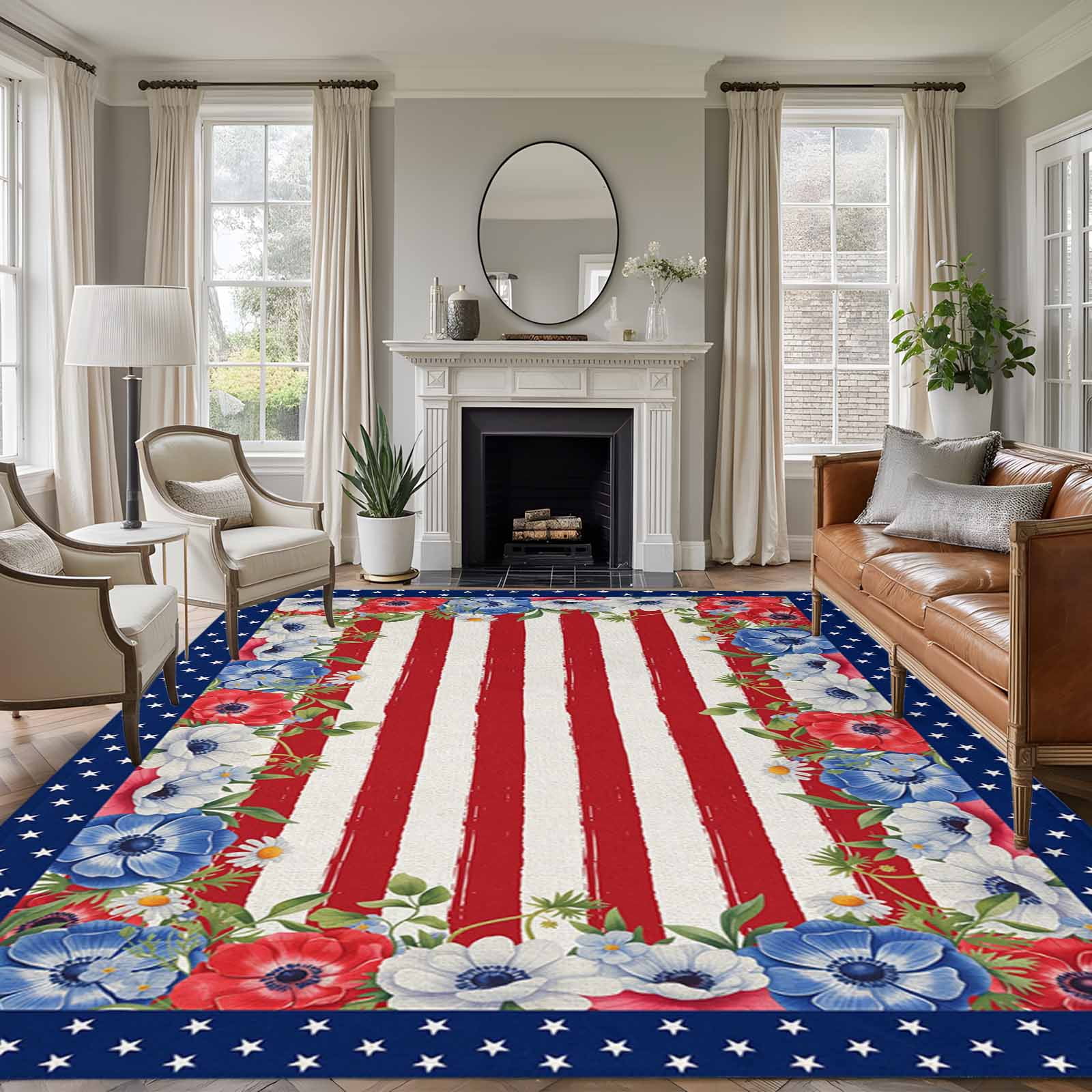 8x10 Area Rugs for Living Room, 4th of July Non Slip Area Rugs for ...