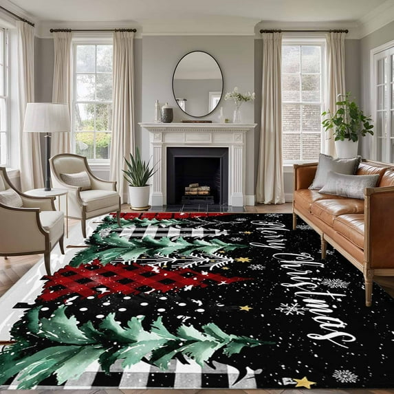 8x10 Area Rugs for Living Room, Black Red Christmas Non Slip Area Rugs ...