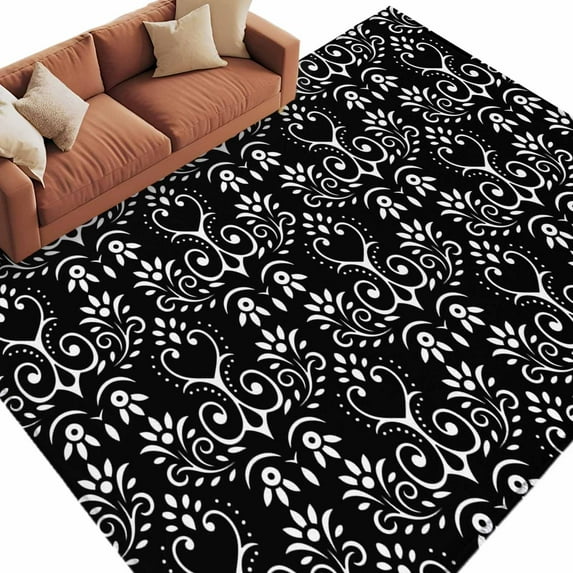 8x10 Area Rugs for Living Room, Black Spring Floral Non Slip Area Rugs ...