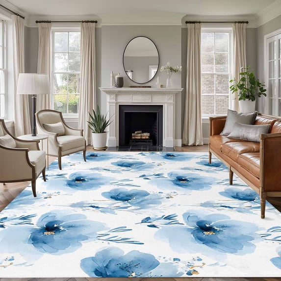 8x10 Area Rugs for Living Room, Blue Flowers Non Slip Area Rugs for ...