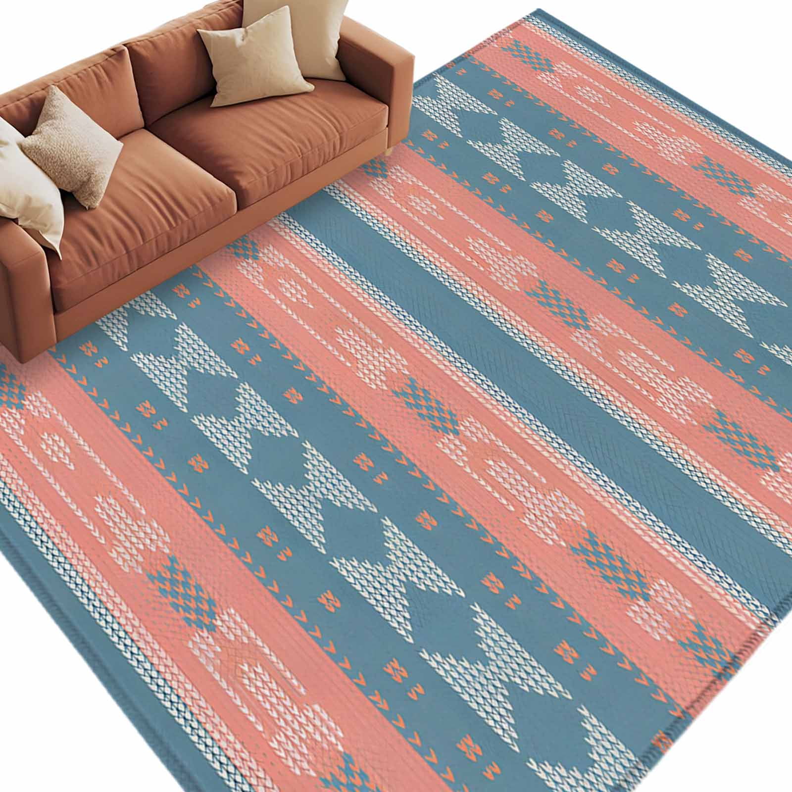8x10 Area Rugs for Living Room, Blue Pink Boho Non Slip Area Rugs for ...