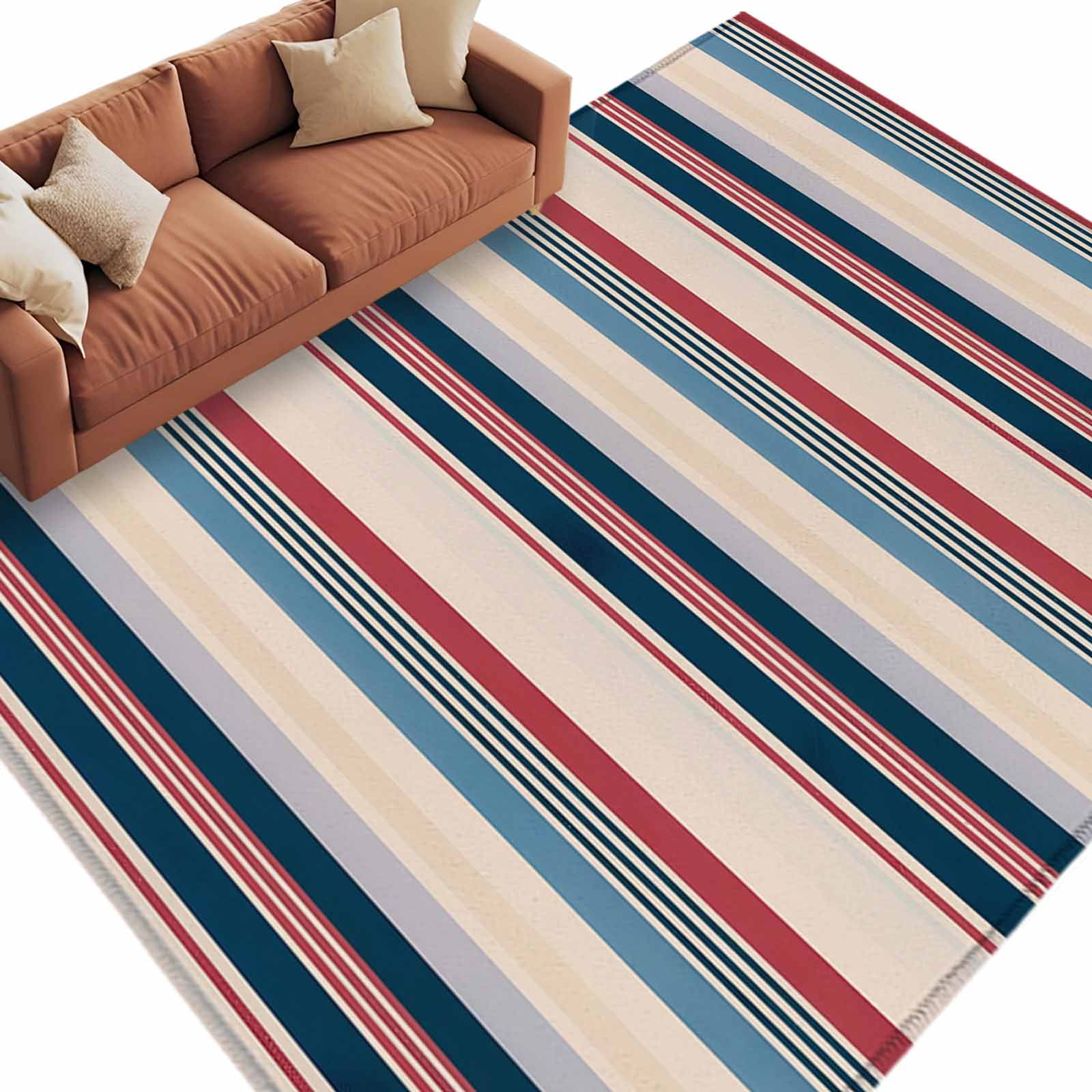 8x10 Area Rugs for Living Room, Blue Red Striped Non Slip Area Rugs for ...