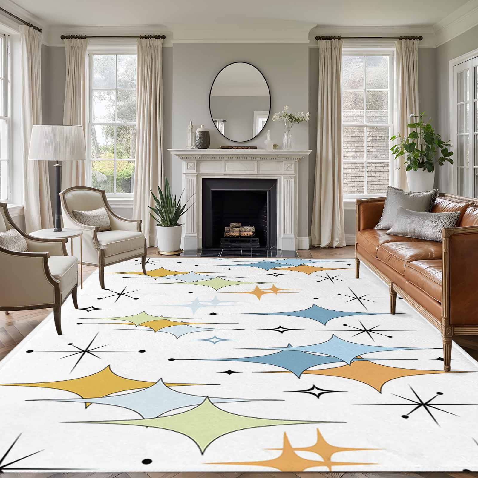 8x10 Area Rugs for Living Room, Blue Yellow Diamond Non Slip Area Rugs ...