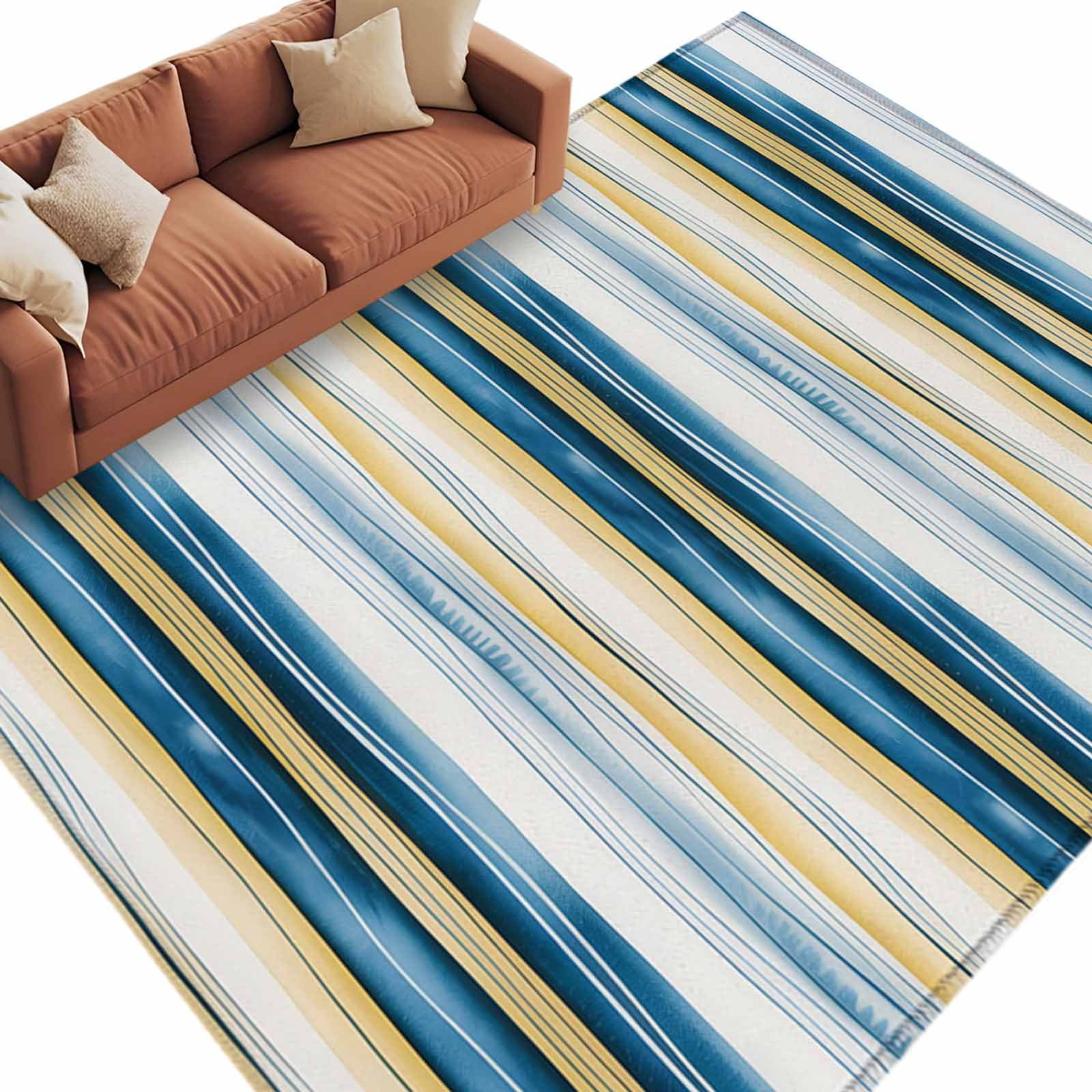 8x10 Area Rugs for Living Room, Blue Yellow Striped Non Slip Area Rugs ...