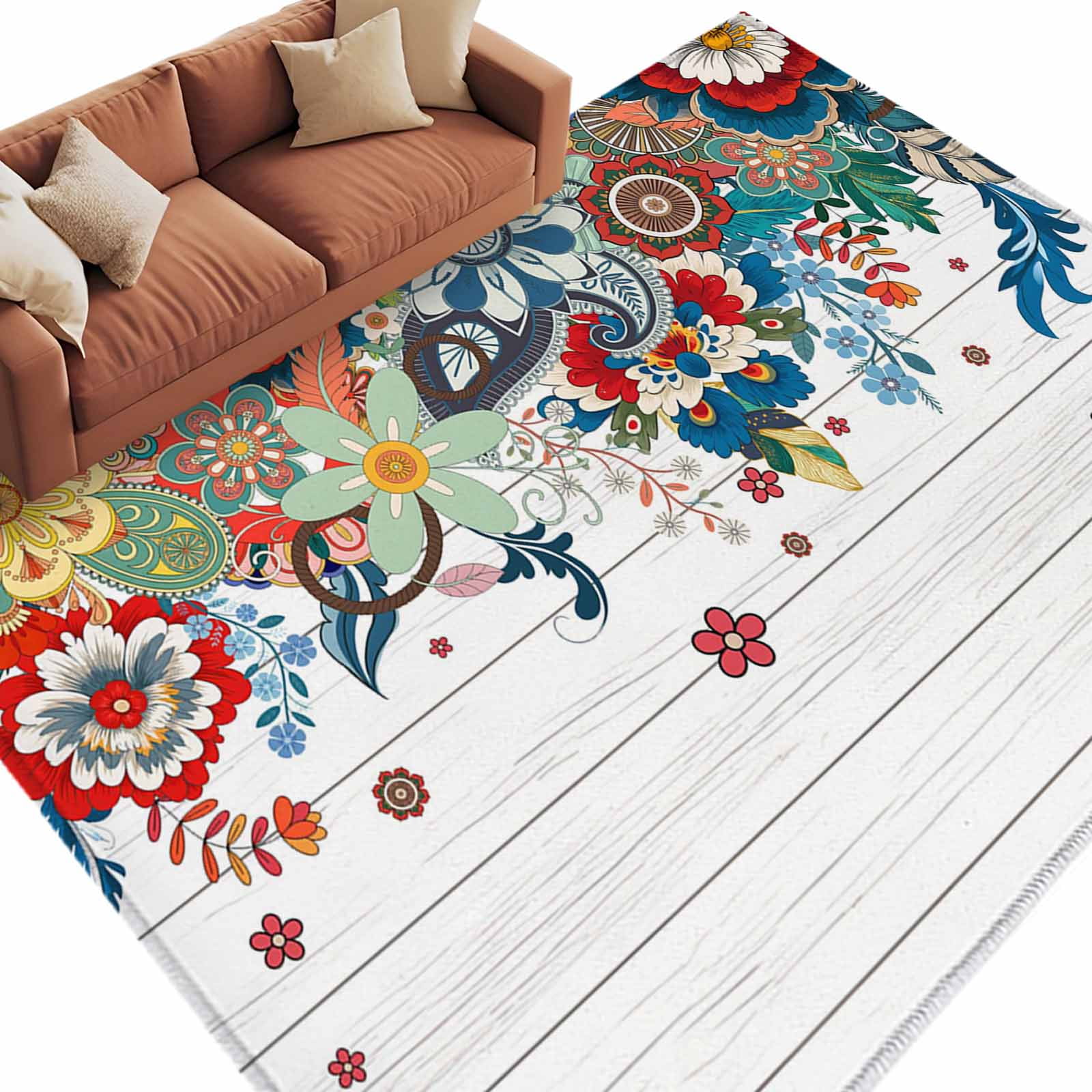 8x10 Area Rugs for Living Room, Boho Flowers Non Slip Area Rugs for ...