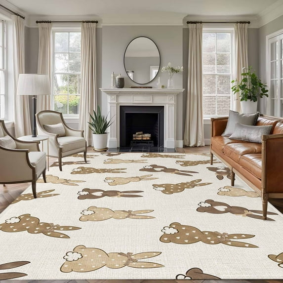 8x10 Area Rugs for Living Room, Brown Love Heart Bunny Non Slip Area ...