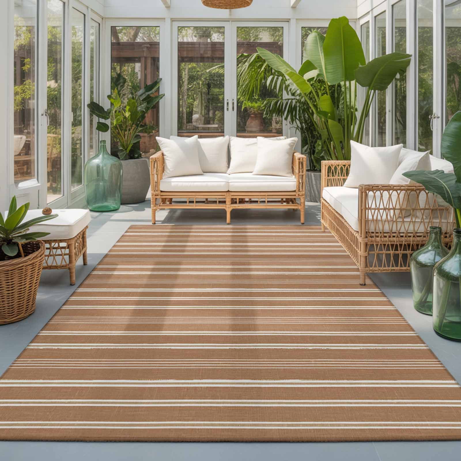 8x10 Area Rugs for Living Room, Brown Striped Non Slip Area Rugs for ...