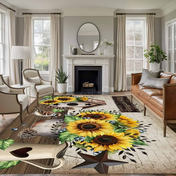 8x10 Area Rugs for Living Room, Farmhouse Sunflowers Non Slip Area Rugs ...