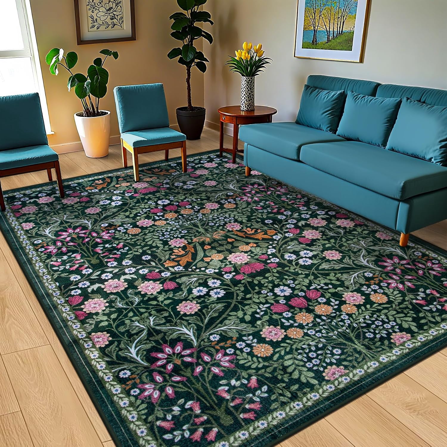 8x10 Area Rugs for Living Room: Floral Washable Rug Vintage Large Soft ...