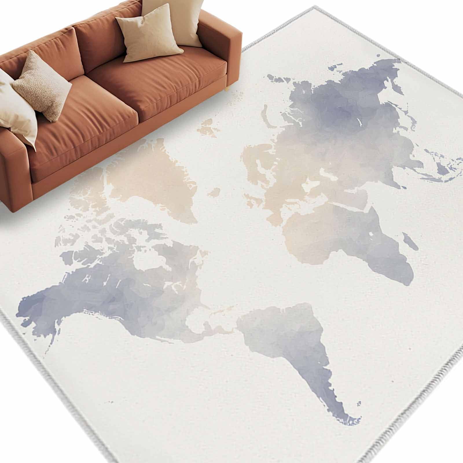 8x10 Area Rugs for Living Room, Gray Beige Map Non Slip Area Rugs for ...