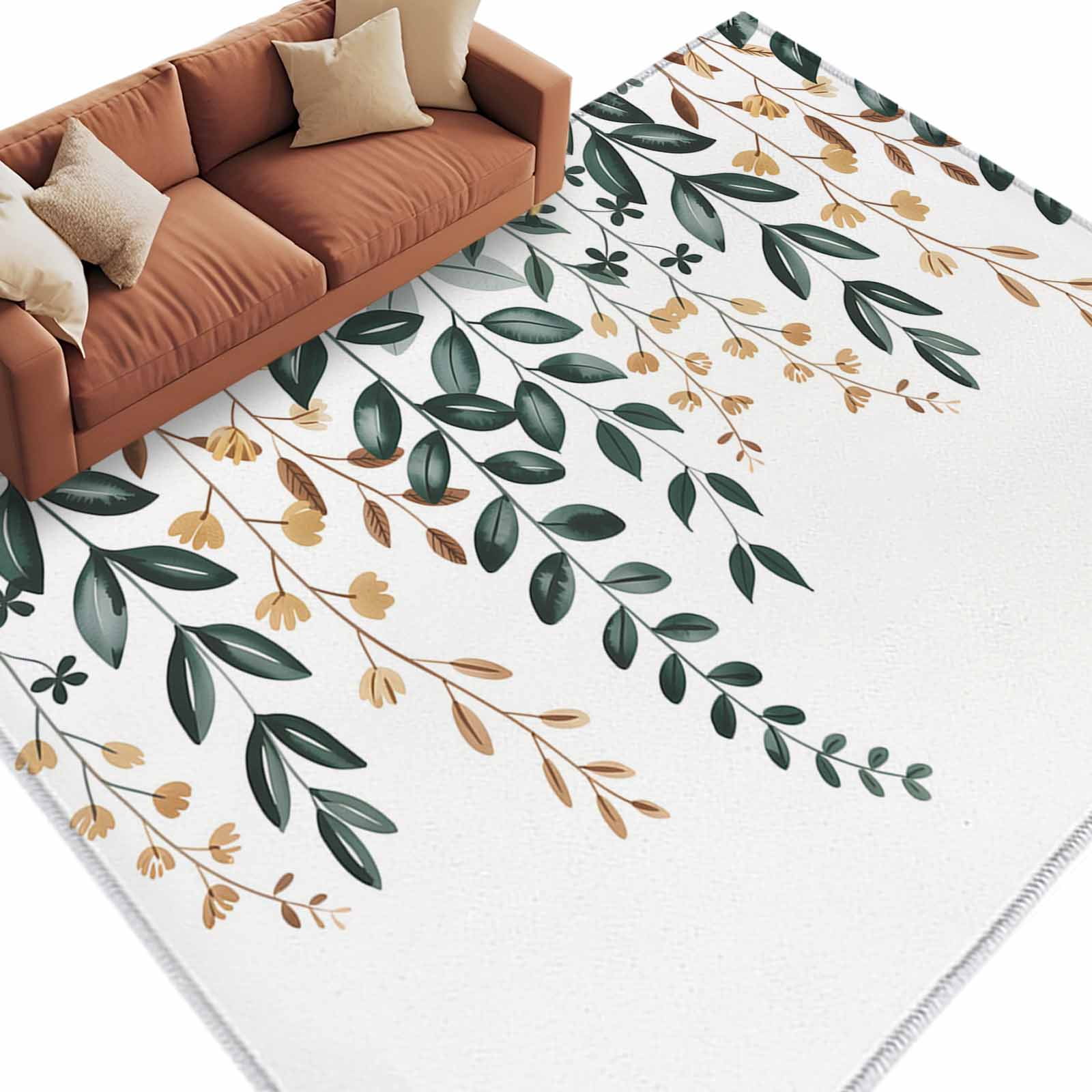 8x10 Area Rugs for Living Room, Green Brown Botanical Non Slip Area ...