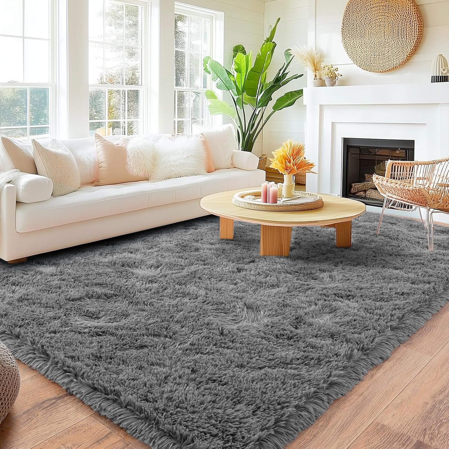 8x10 Area Rugs for Living Room, Large Ultra Fluffy Fuzzy Shag Grey Rug ...