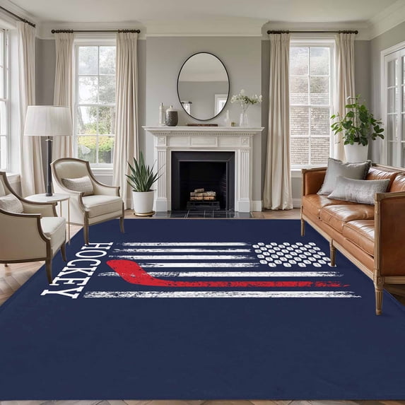 8x10 Area Rugs for Living Room, Navy Blue American Flag Non Slip Area ...
