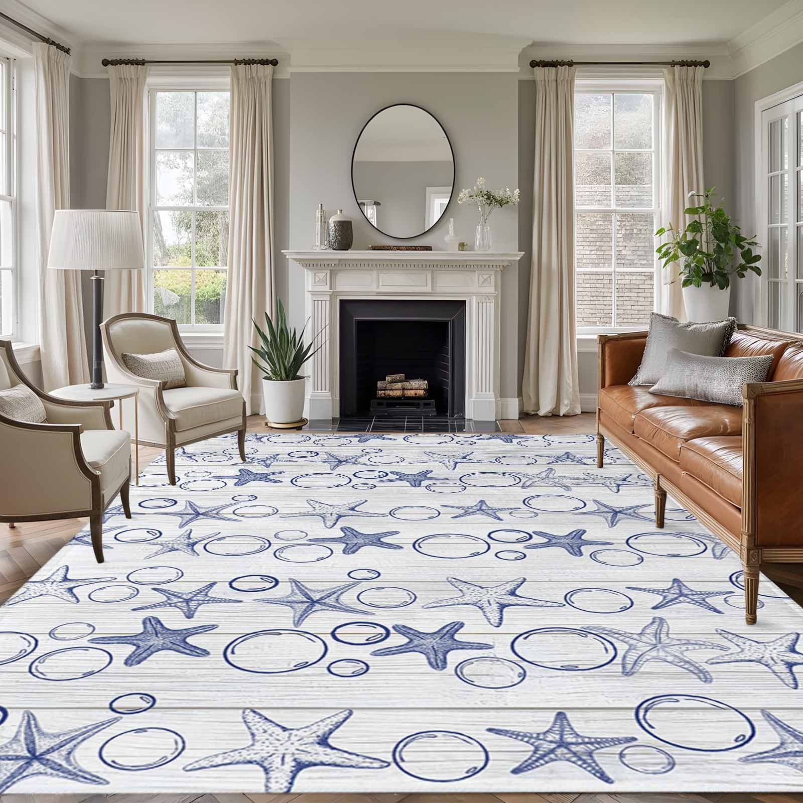 8x10 Area Rugs for Living Room, Navy Blue Coastal Non Slip Area Rugs ...
