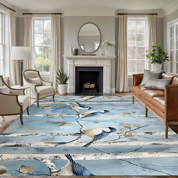 8x10 Area Rugs for Living Room, Oil Painting Birds Non Slip Area Rugs ...