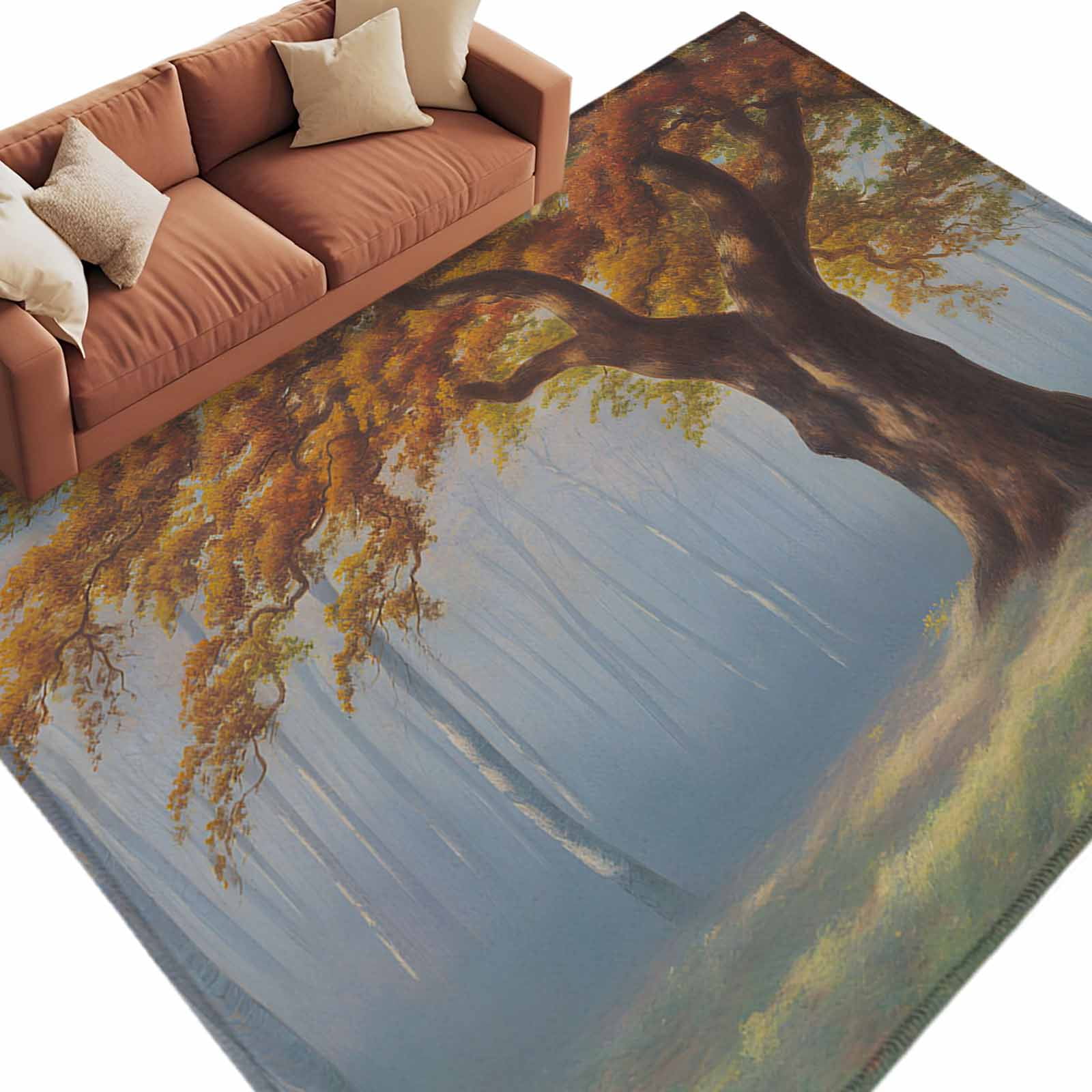 8x10 Area Rugs for Living Room, Oil Painting Tree Non Slip Area Rugs ...