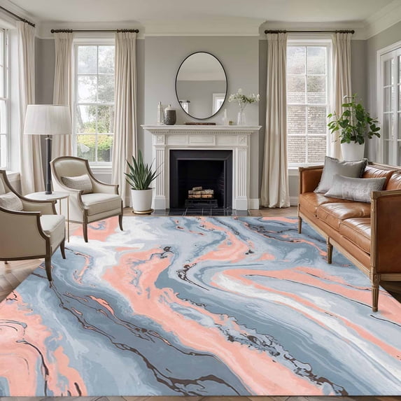 8x10 Area Rugs for Living Room, Orange Grey Marble Non Slip Area Rugs ...