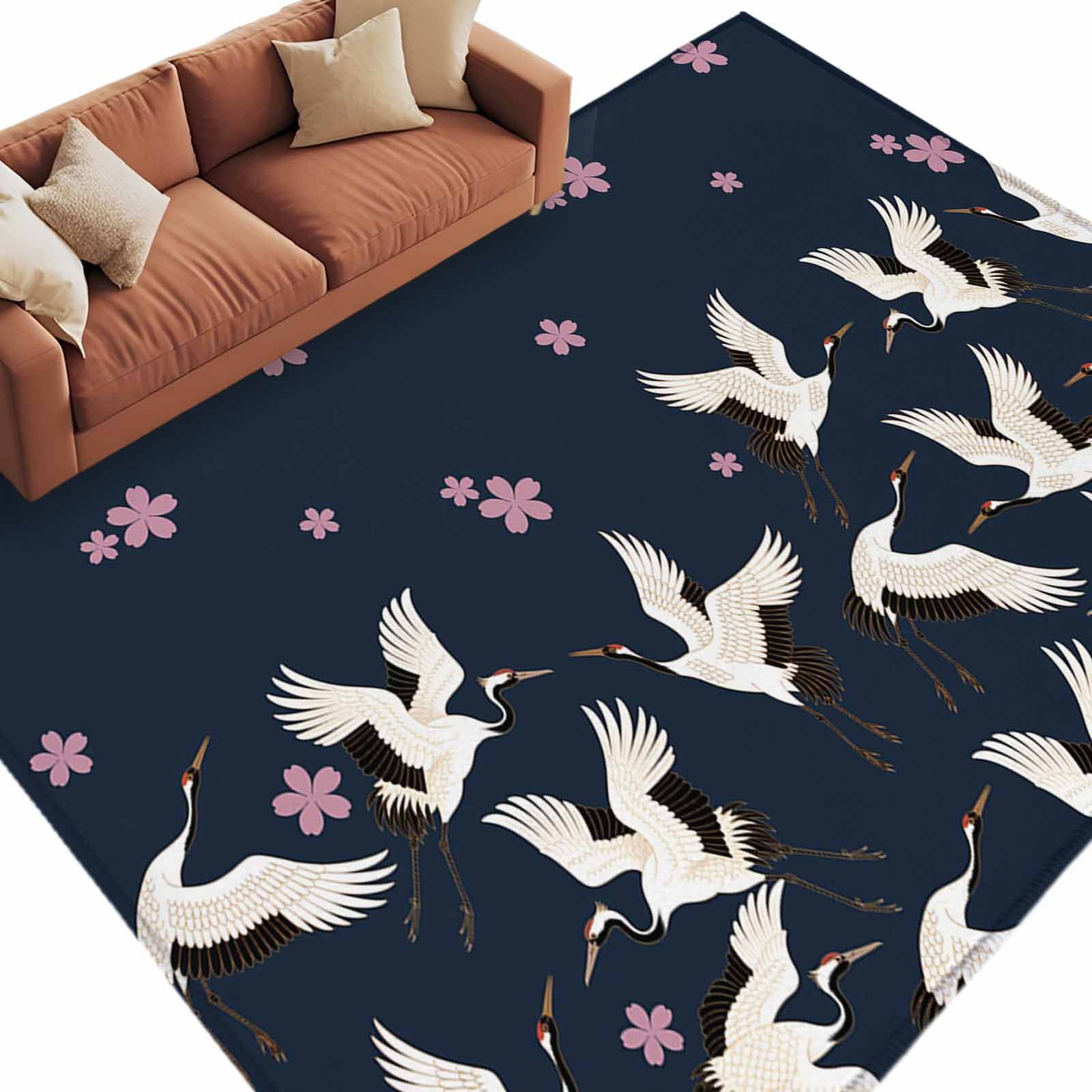 8x10 Area Rugs for Living Room, Pink Cherry Blossoms Non Slip Area Rugs ...