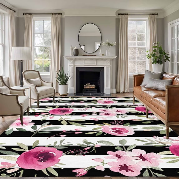 8x10 Area Rugs for Living Room, Pink Roses Non Slip Area Rugs for ...