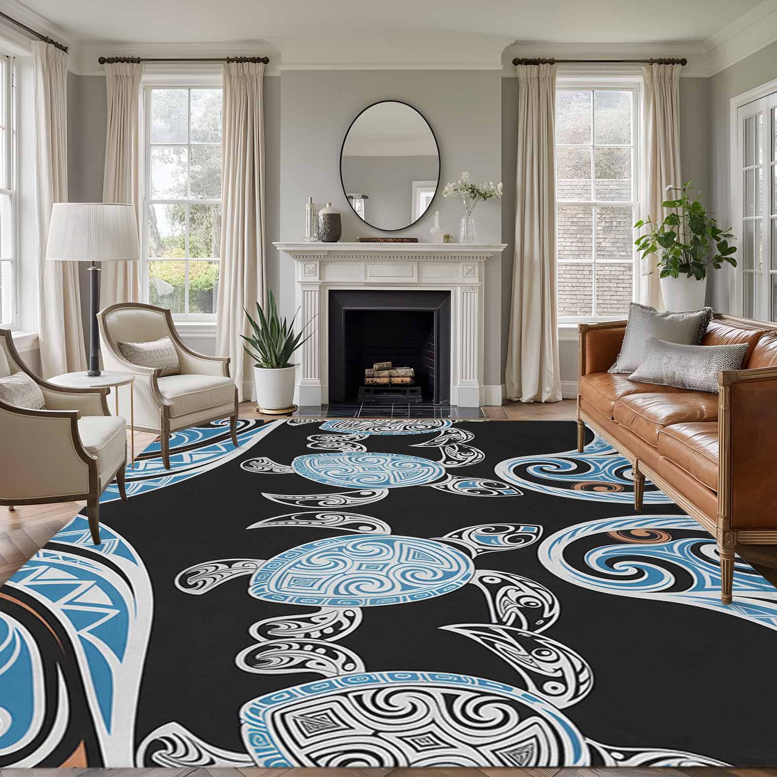 8x10 Area Rugs for Living Room, Polynesia Texture Non Slip Area Rugs ...