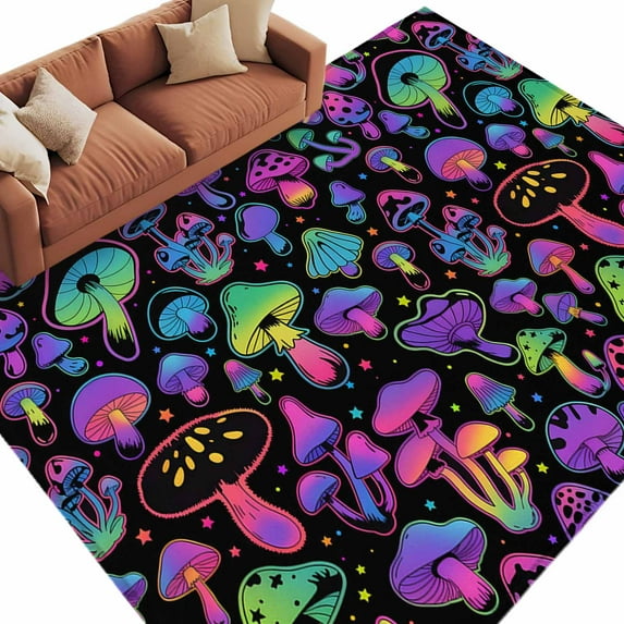 8x10 Area Rugs for Living Room, Purple Green Mushroom Non Slip Area ...