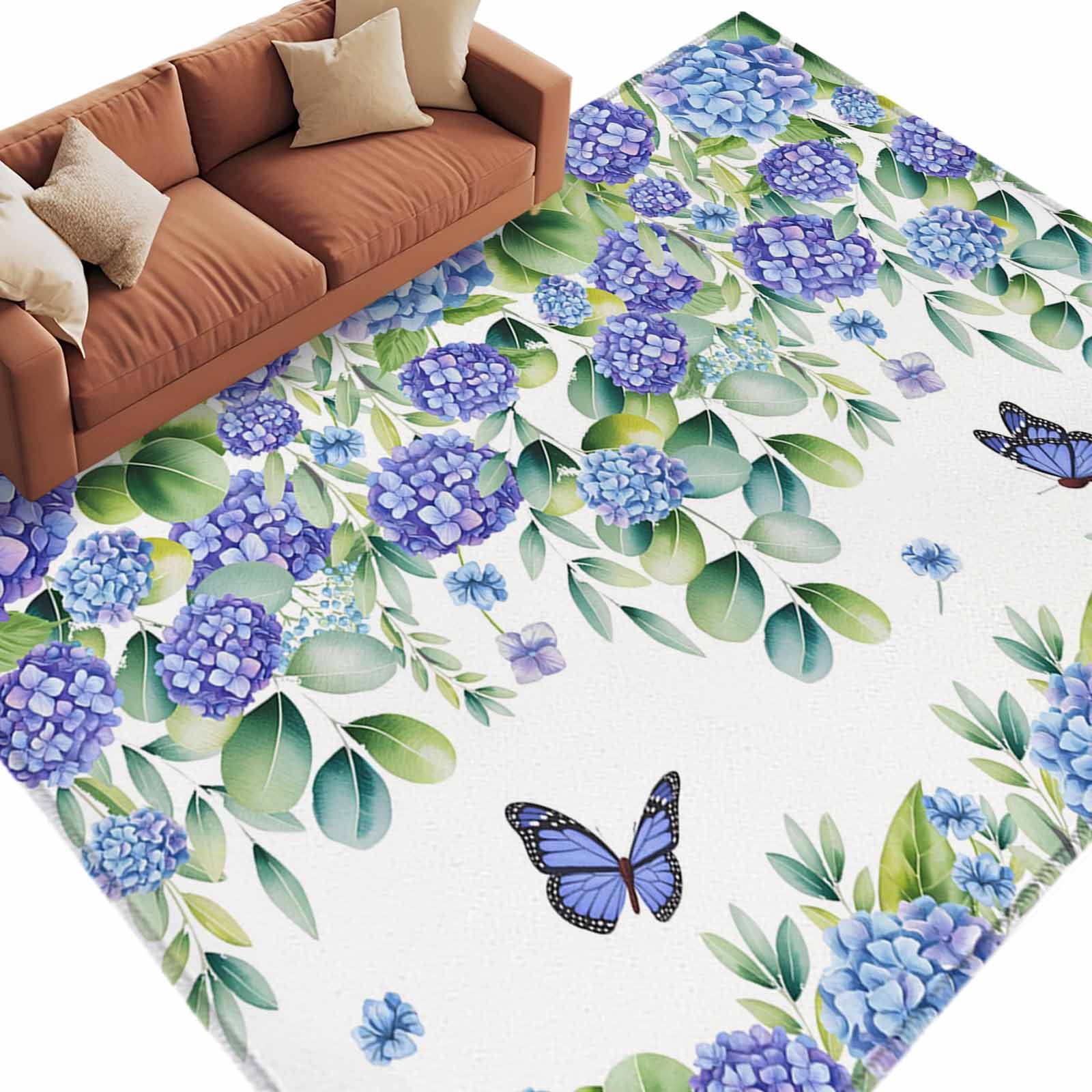 8x10 Area Rugs for Living Room, Purple Hydrangea Non Slip Area Rugs for ...