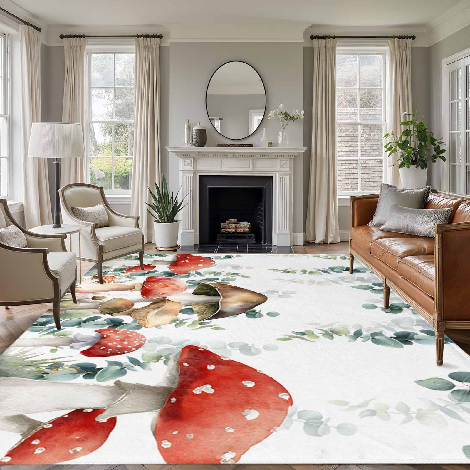 8x10 Area Rugs for Living Room, Red Mushrooms Non Slip Area Rugs for ...