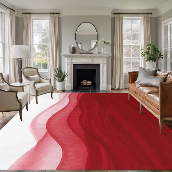 8x10 Area Rugs for Living Room, Red Ombre Waves Non Slip Area Rugs for ...