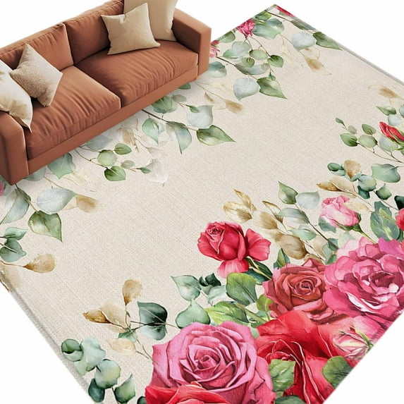 8x10 Area Rugs for Living Room, Red Roses Valentine's Day Non Slip Area ...