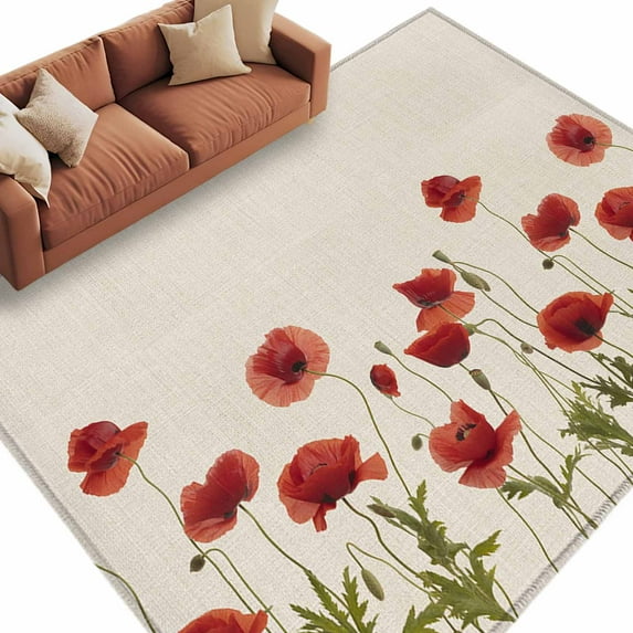 8x10 Area Rugs for Living Room, Red Spring Floral Non Slip Area Rugs ...