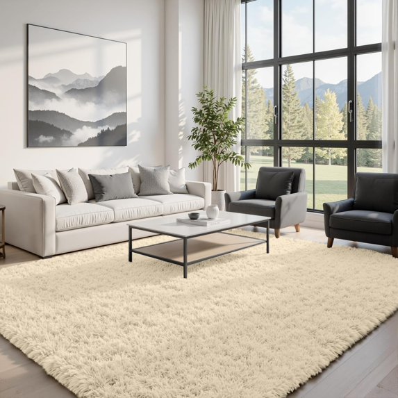 8x10 Area Rugs for Living Room Rug: Soft Fluffy Shag Beige Rugs for ...