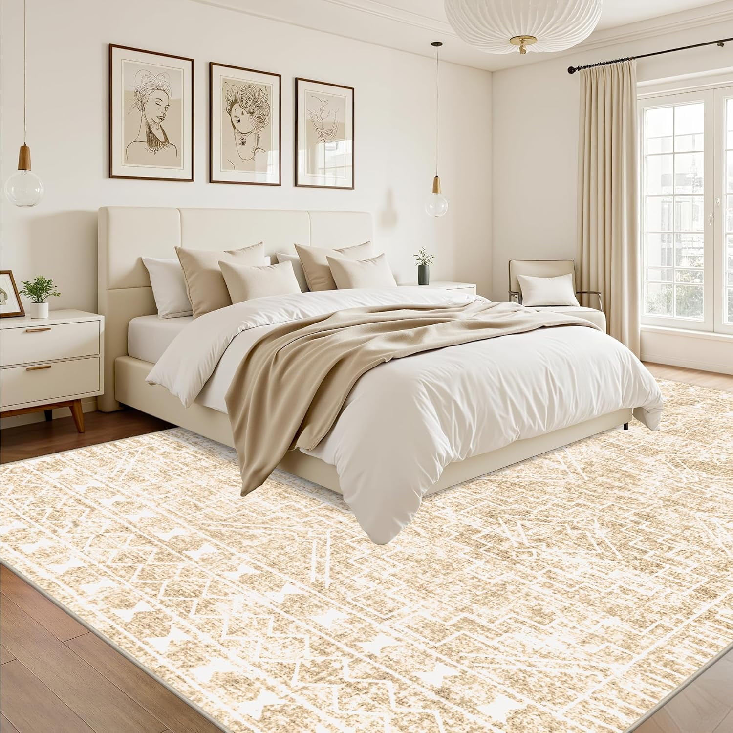 8x10 Area Rugs Living Room Rug: Washable Rug Neutral Lagre Soft Thin ...