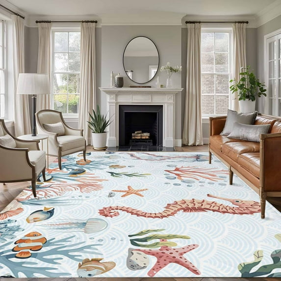 8x10 Area Rugs for Living Room, Seahorse Coastal Non Slip Area Rugs for ...