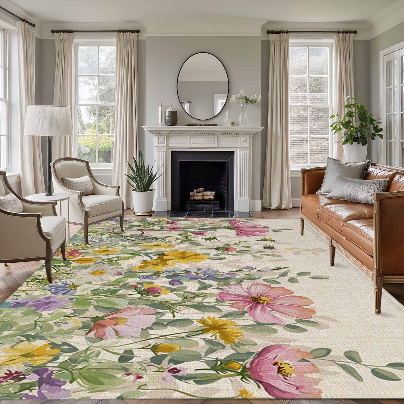 8x10 Area Rugs for Living Room, Spring Botanical Non Slip Area Rugs for ...