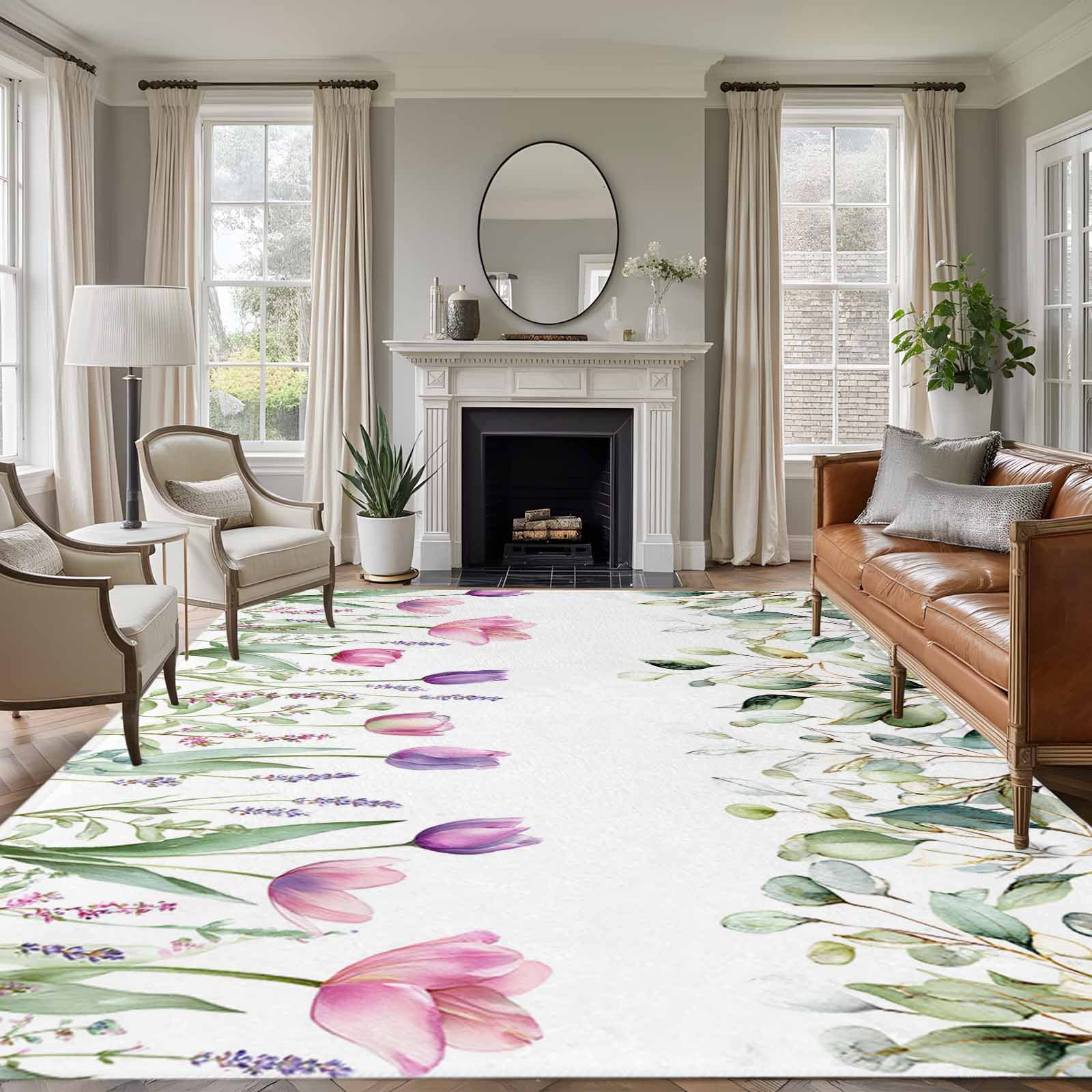 8x10 Area Rugs for Living Room, Spring Flowers Non Slip Area Rugs for ...