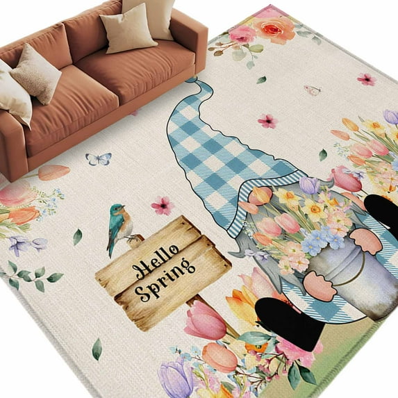 8x10 Area Rugs for Living Room, Spring Gnomes Floral Non Slip Area Rugs ...