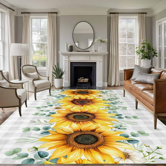 8x10 Area Rugs for Living Room, Sunflower Non Slip Area Rugs for ...